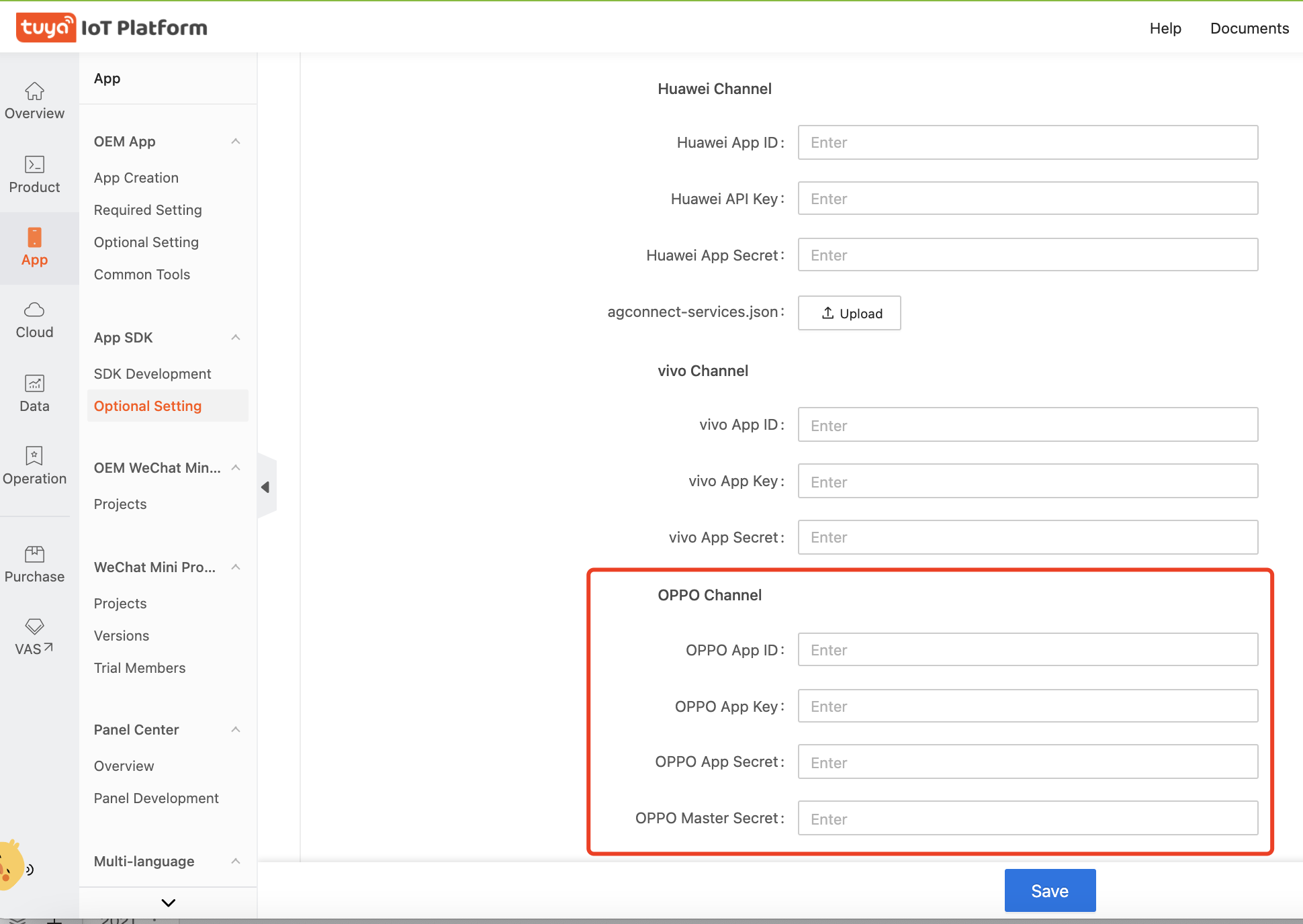 Integrate OPPO PUSH-IoT App SDK-Tuya Developer