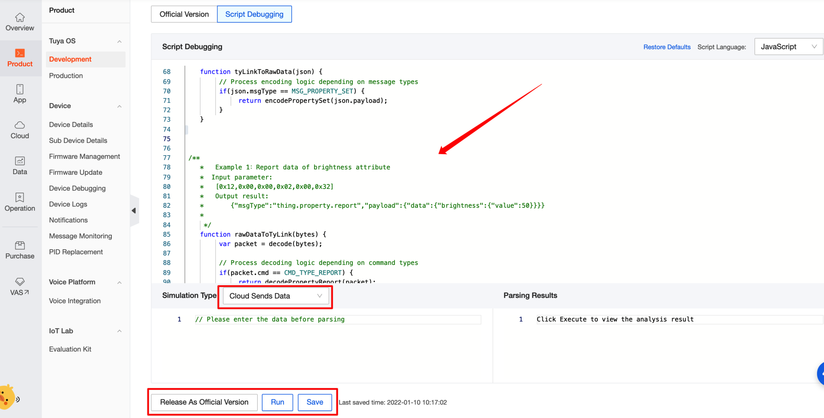 Data Parsing Javascript Sample Tuya Iot Development Platform Tuya Developer