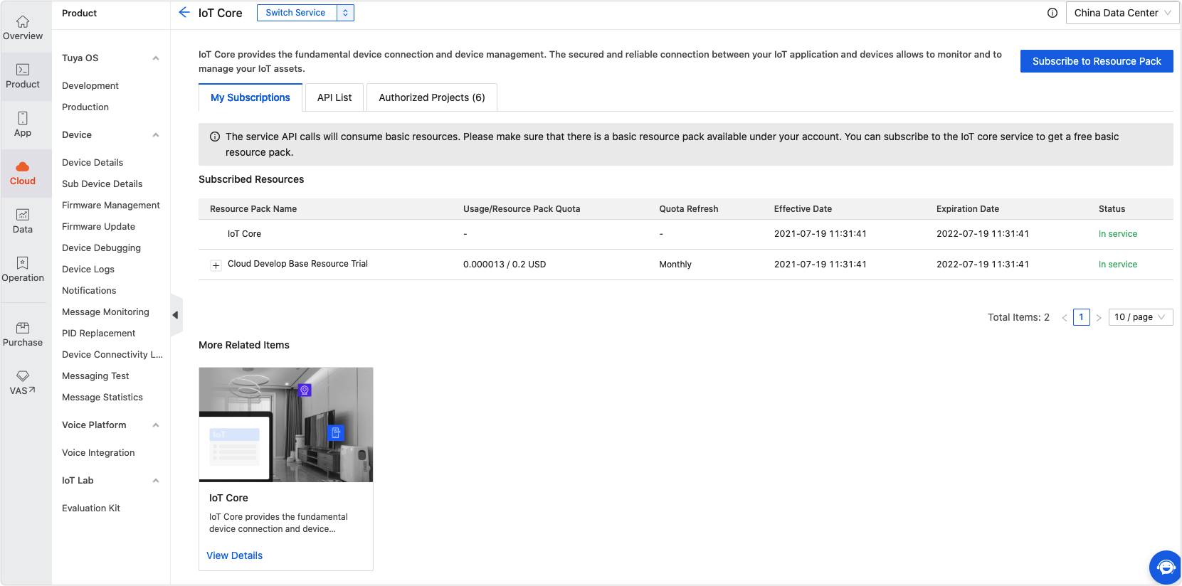 Manage API Services-Tuya IoT Development Platform-Tuya Developer